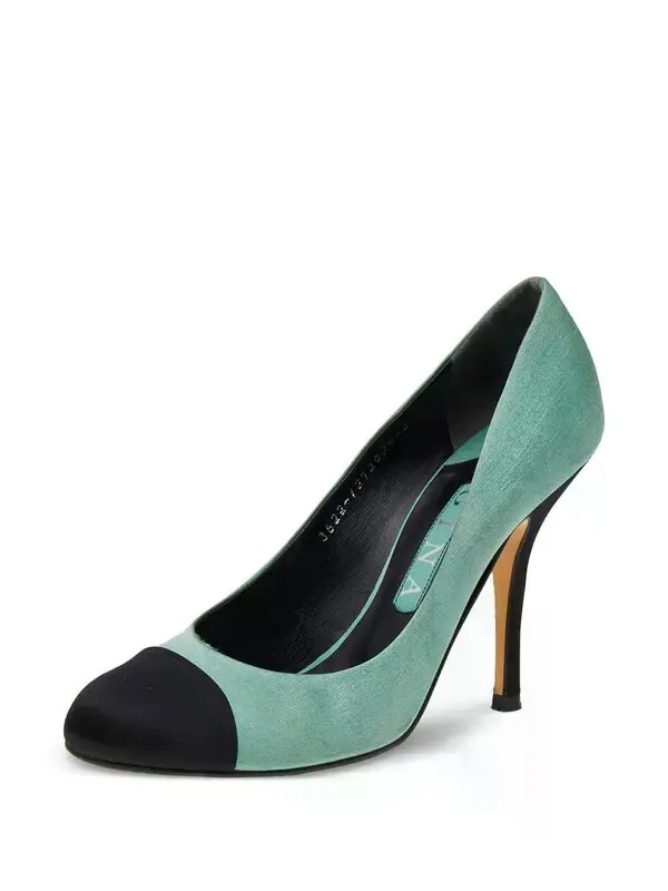 GINA 140mm Leather Pumps With Contrasting Cap Toe