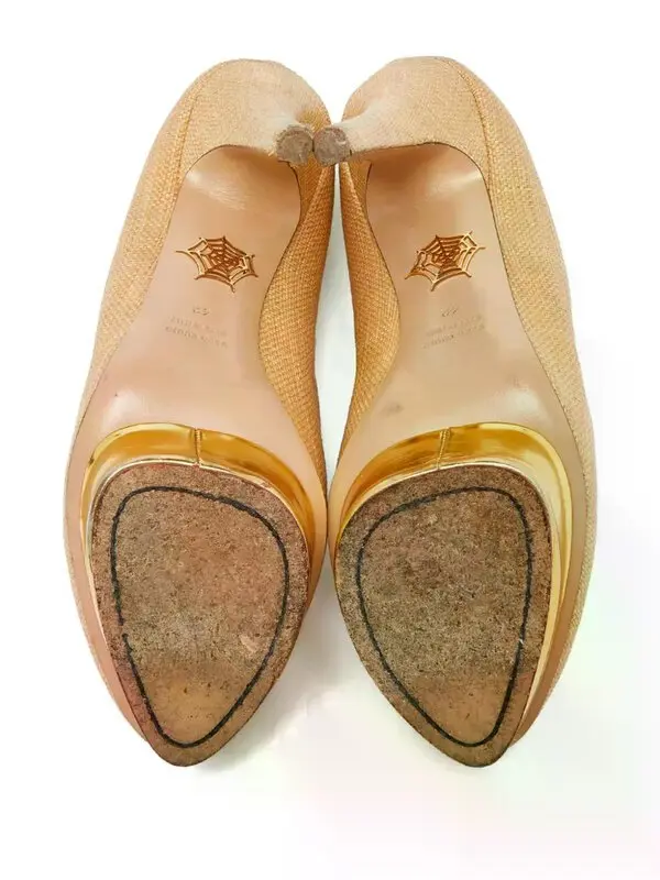 CHARLOTTE OLYMPIA Beige Woven Raffia Platform Stiletto Pumps