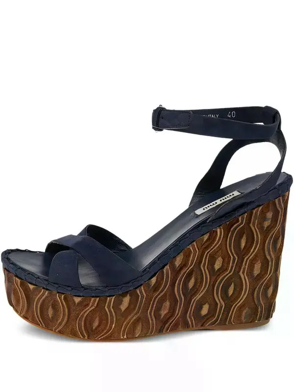 Miu Miu Navy Suede Wedge Sandals