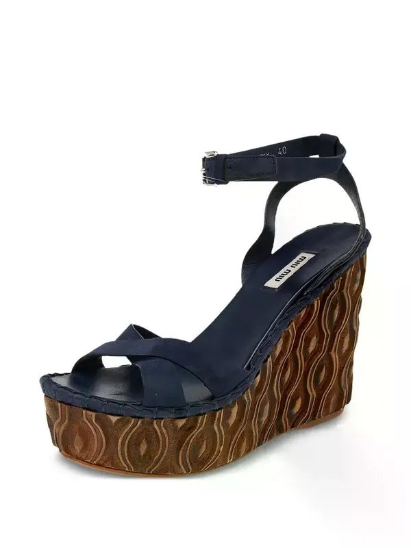 Miu Miu Navy Suede Wedge Sandals