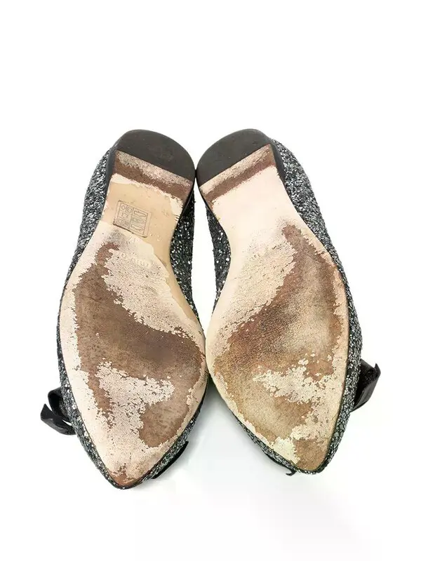 Miu Miu Glitter Ballet Flats With Bow Detailing