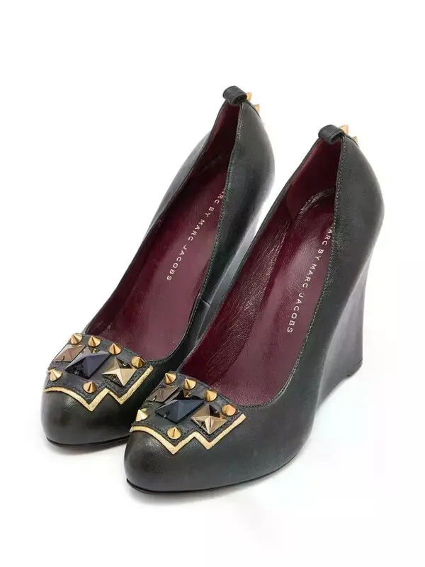 Marc Jacobs Leather Embellished Wedge Pumps