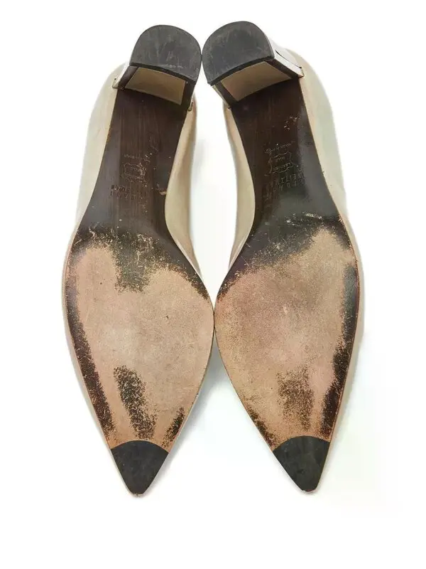 STUART WEITZMAN Leather Pointed Toe High Block Heel Pumps