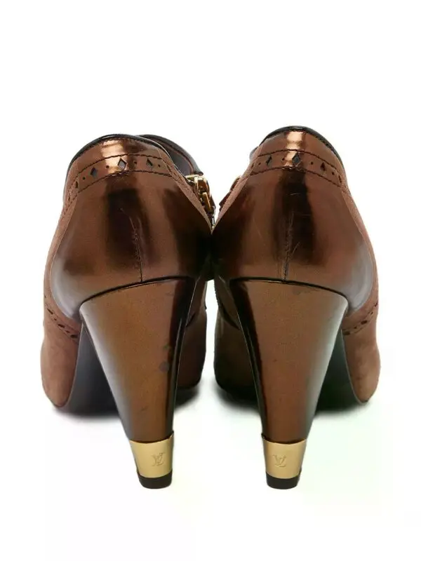 LOUIS VUITTON Suede Calf Leather Peep-toe Pumps
