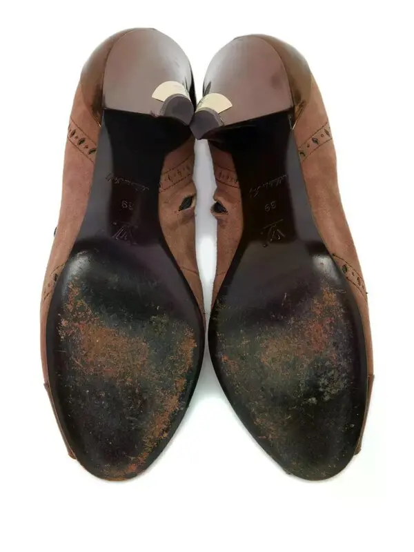 LOUIS VUITTON Suede Calf Leather Peep-toe Pumps
