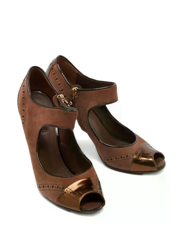LOUIS VUITTON Suede Calf Leather Peep-toe Pumps