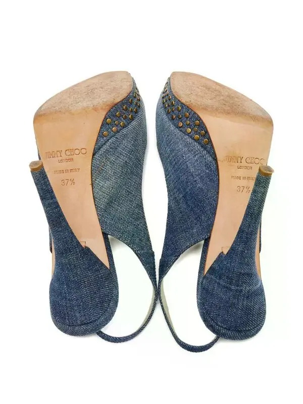 JIMMY CHOO 120mm Studded Denim Slingback Sandals