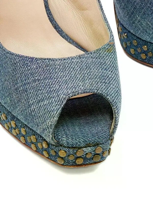 JIMMY CHOO 120mm Studded Denim Slingback Sandals