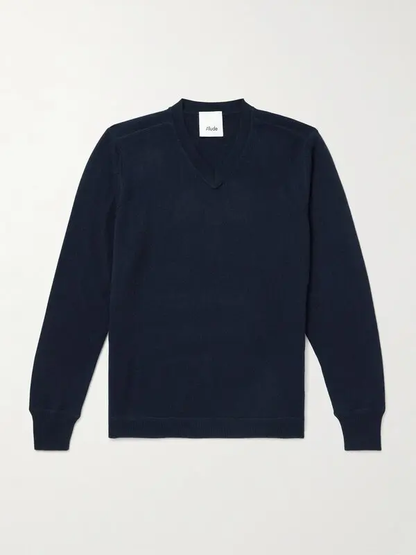 ALLUDE V-neck Cashmere Sweater - Blue