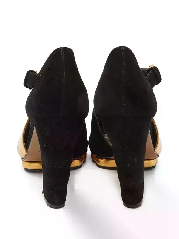 Marni Suede And Gold Metallic Peep-toe Sandals With Sculpted Heel