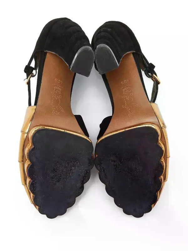 Marni Suede And Gold Metallic Peep-toe Sandals With Sculpted Heel