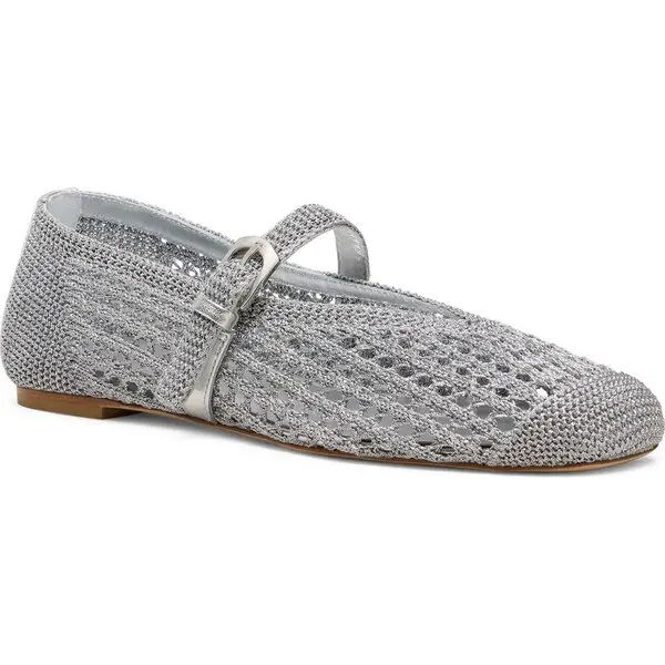 STUART WEITZMAN Leora Metallic Mary Jane Flat - Silver