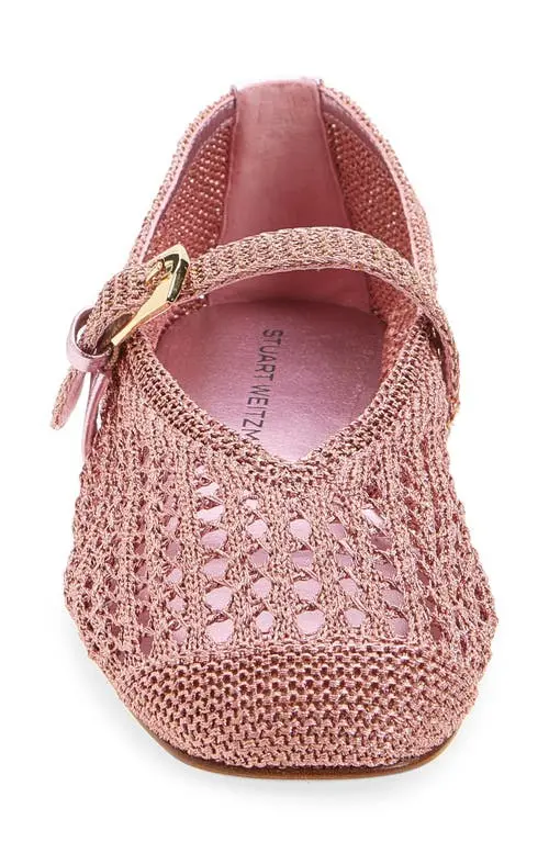 STUART WEITZMAN Leora Metallic Mary Jane Flat - Soft Rose