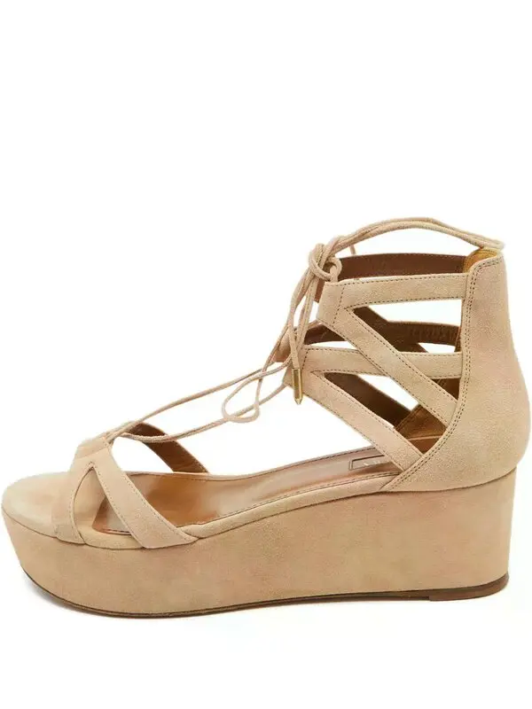 AQUAZZURA Beige Suede Lace-up Wedge Sandals