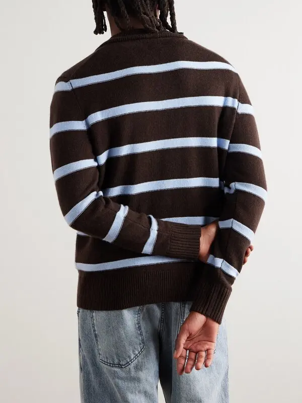 ALLUDE Striped Wool And Cashmere-blend Half-zip Sweater - Brown