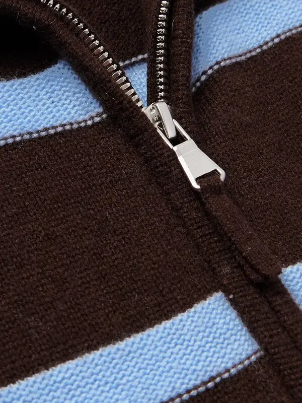 ALLUDE Striped Wool And Cashmere-blend Half-zip Sweater - Brown