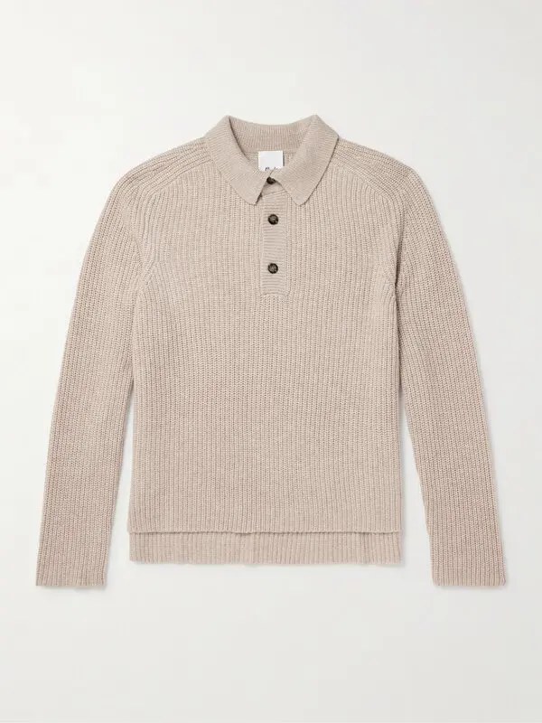 ALLUDE Ribbed Virgin Wool And Cashmere-blend Polo Sweater - Neutrals