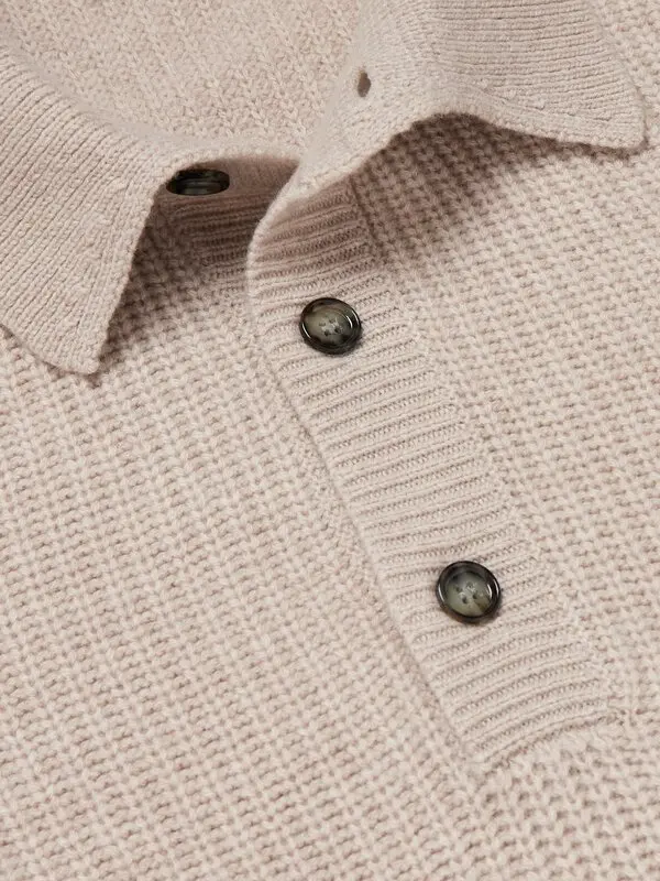 ALLUDE Ribbed Virgin Wool And Cashmere-blend Polo Sweater - Neutrals