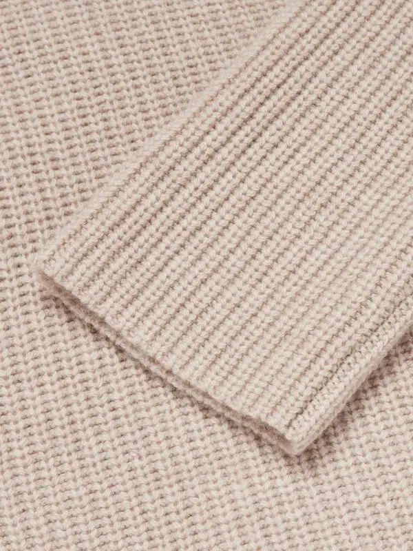 ALLUDE Ribbed Virgin Wool And Cashmere-blend Polo Sweater - Neutrals