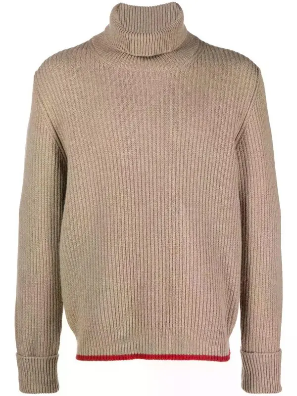 FAY Ribbed-knit Roll-neck Sweatshirt - Brown