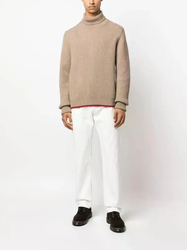 FAY Ribbed-knit Roll-neck Sweatshirt - Brown