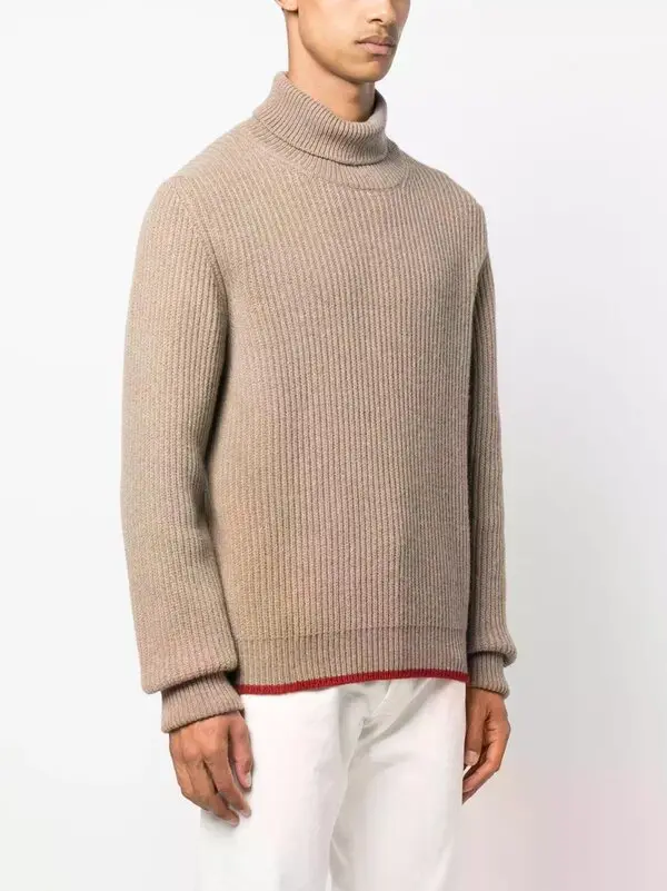 FAY Ribbed-knit Roll-neck Sweatshirt - Brown