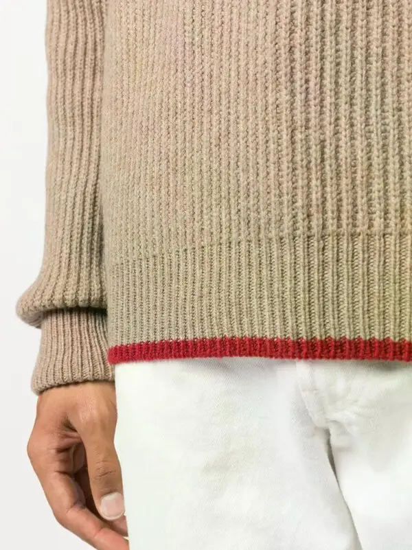 FAY Ribbed-knit Roll-neck Sweatshirt - Brown