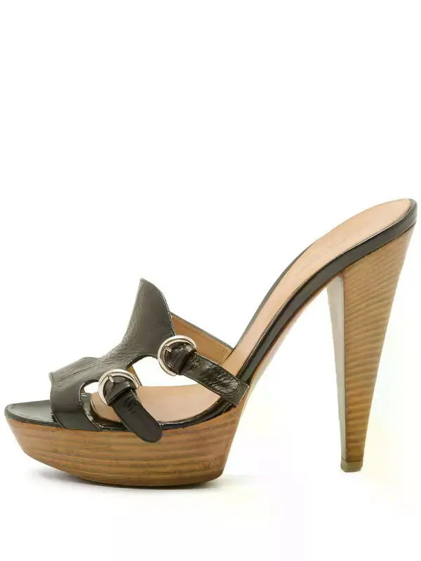 SERGIO ROSSI Leather Platform High Heel Mules With Buckle Detail