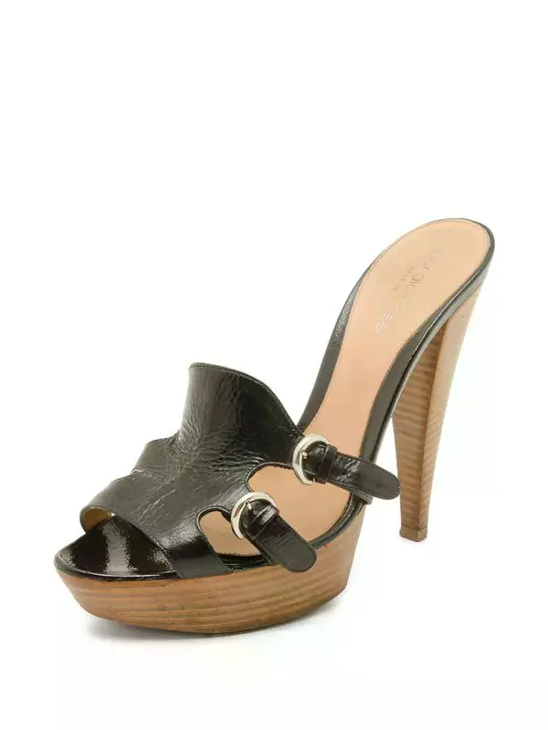 SERGIO ROSSI Leather Platform High Heel Mules With Buckle Detail