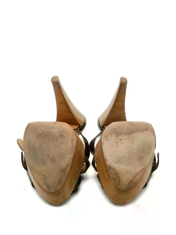 SERGIO ROSSI Leather Platform High Heel Mules With Buckle Detail