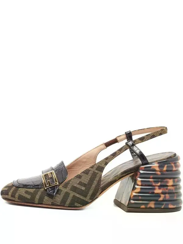 Fendi Zucca Canvas And Croc Embossed Leather Sandals