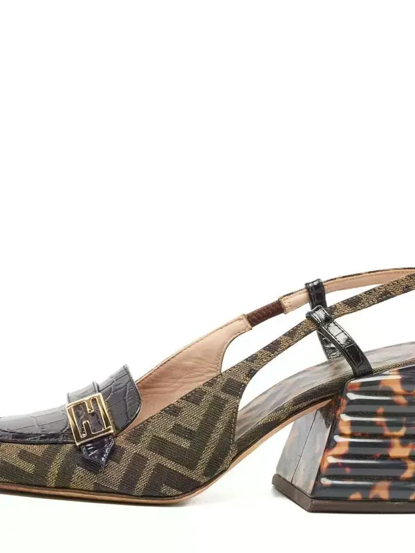 Fendi Zucca Canvas And Croc Embossed Leather Sandals