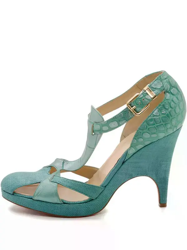 Versace 2024 Croc-embossed Leather Wedge Sandals