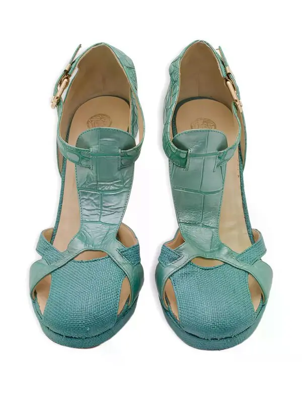 Versace 2024 Croc-embossed Leather Wedge Sandals