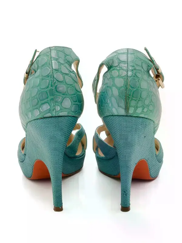 Versace 2024 Croc-embossed Leather Wedge Sandals