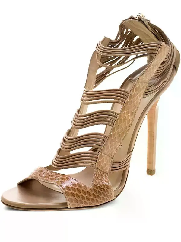 JIMMY CHOO Python Leather Stiletto Gladiator Sandals