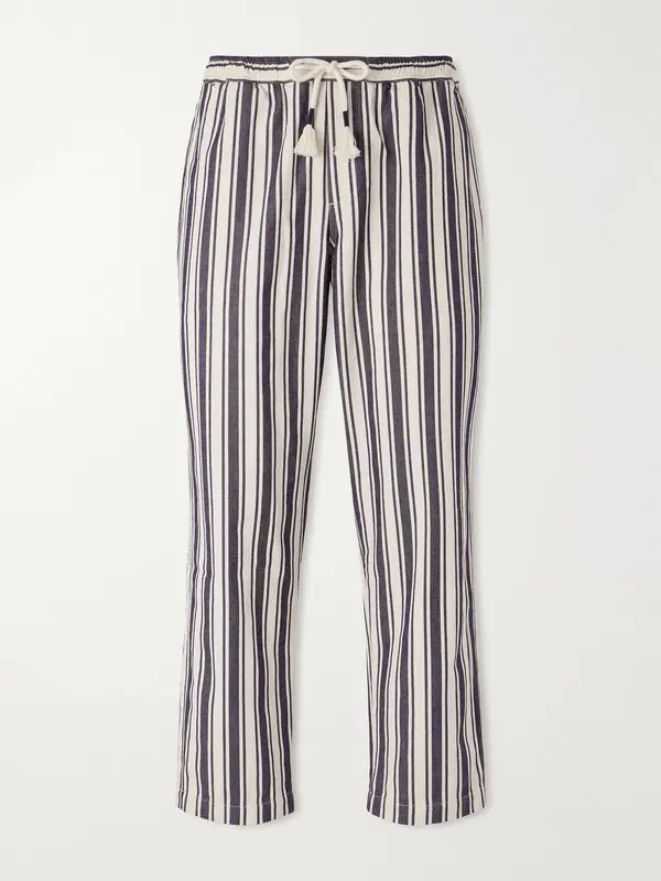 Orlebar Brown Cropped Straight-leg Striped Cotton-canvas Drawstring Trousers - Neutrals