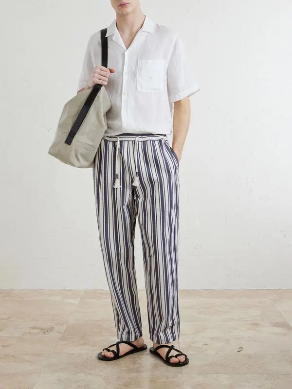 Orlebar Brown Cropped Straight-leg Striped Cotton-canvas Drawstring Trousers - Neutrals