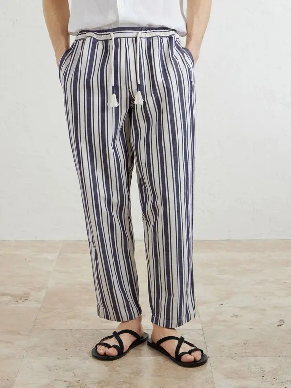 Orlebar Brown Cropped Straight-leg Striped Cotton-canvas Drawstring Trousers - Neutrals