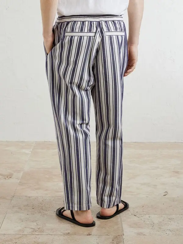 Orlebar Brown Cropped Straight-leg Striped Cotton-canvas Drawstring Trousers - Neutrals