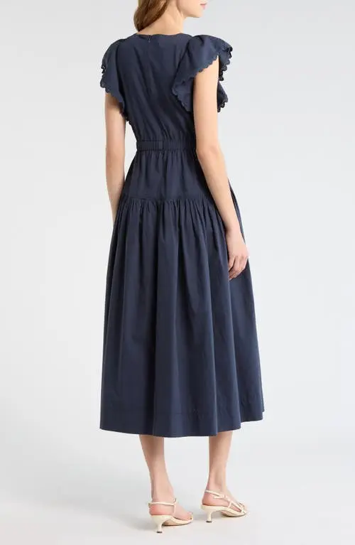 Moon River Flutter Sleeve Midi Dress - Navy