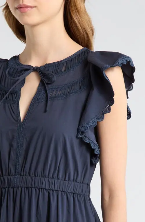 Moon River Flutter Sleeve Midi Dress - Navy