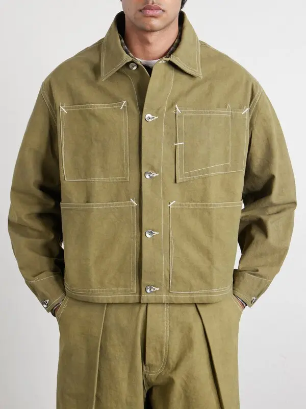 STORY MFG. Post Cropped Cotton-canvas Jacket - Green