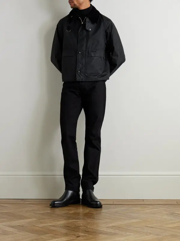 Barbour Spey Corduroy-Trimmed Waxed-Cotton Jacket In Black - 30 