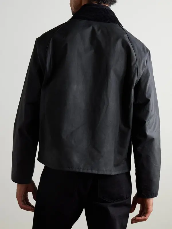 Barbour Spey Corduroy-Trimmed Waxed-Cotton Jacket In Black - 30 