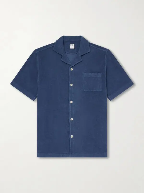 Fedeli Camp-collar Cotton-terry Shirt - Blue