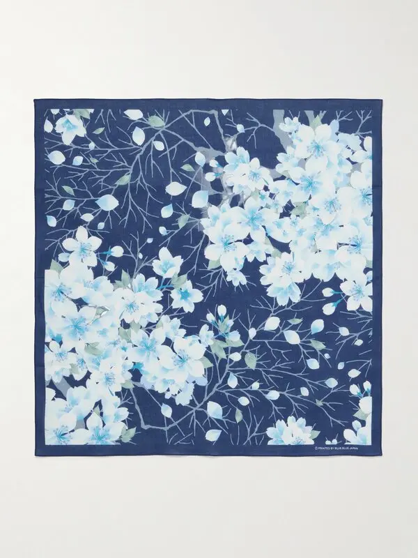 Blue Blue Japan Sakura Kaza Printed Cotton-voile Bandana - Blue