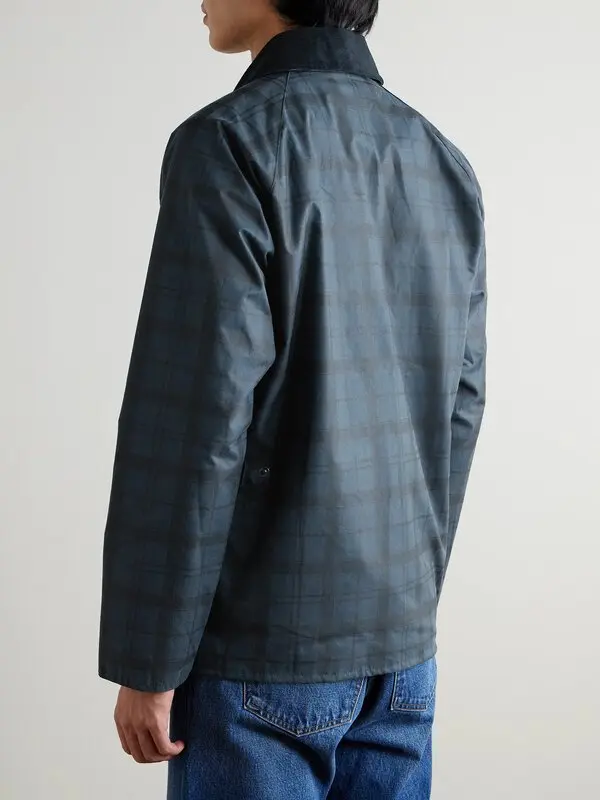 Barbour Ambleside Checked Waxed-cotton Jacket With Corduroy Collar - Blue