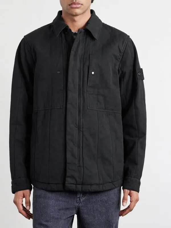 Stone Island Ghost Appliquéd Padded Cotton And Linen-blend Primaloft® Overshirt
