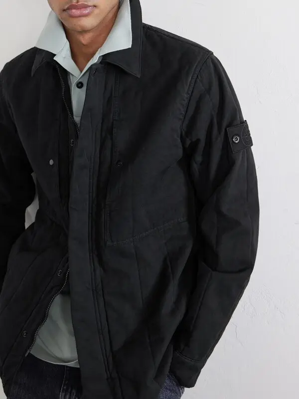 Stone Island Ghost Appliquéd Padded Cotton And Linen-blend Primaloft® Overshirt